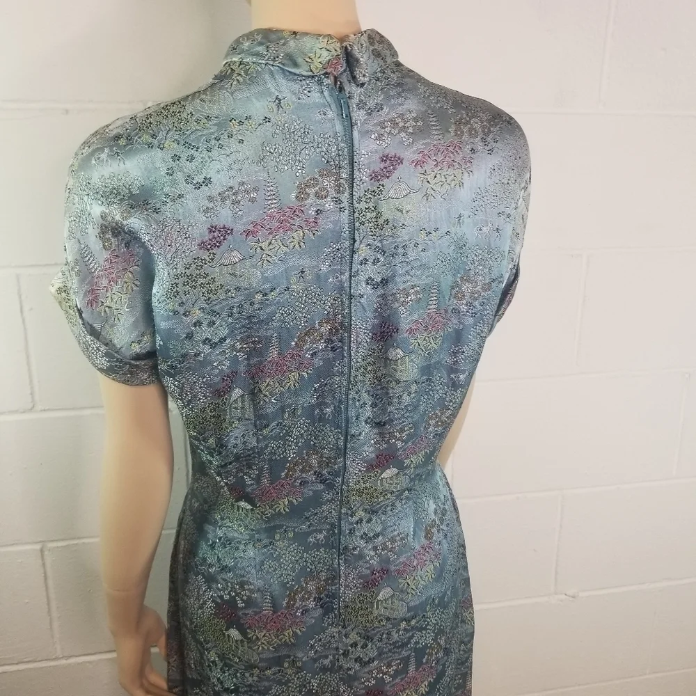 Vintage | Dresses | Vtg 5s 60s Blue Satin Cheongsam Dress | Poshmark